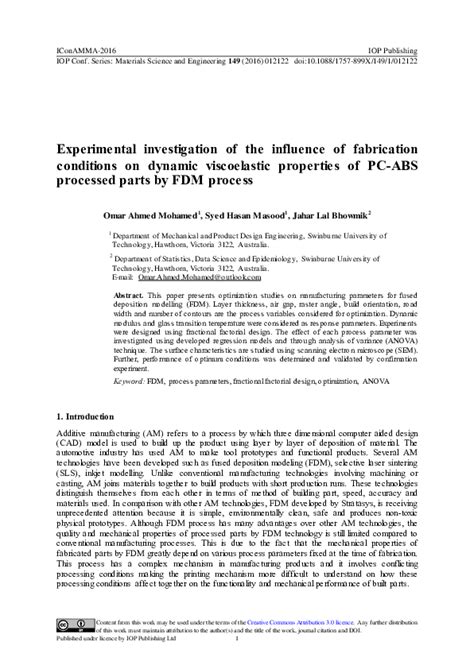 Pdf Experimental Investigation Of The Influence Of Fabrication Conditions On Dynamic