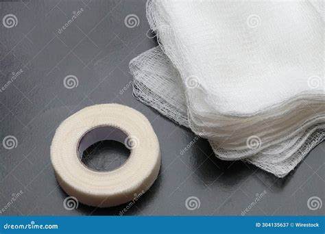 Gauze Pads And Tape Used To Control Bleeding For First Aid Stock Image