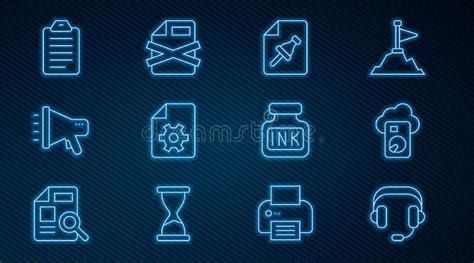 Set Line Headphones Cloud Database Note Paper With Push Button