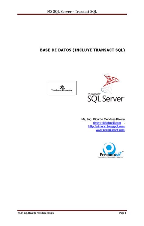 Transact Sql Server Libro Mcp Ing Ricardo Mendoza Rivera Page 1