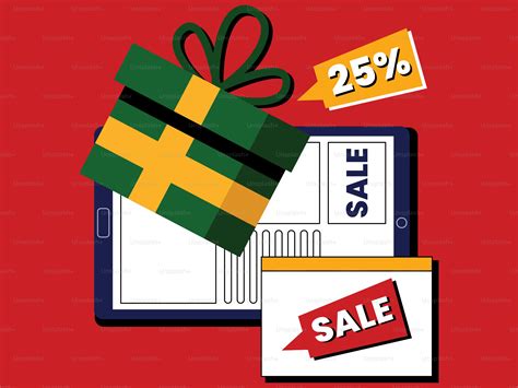 빨간색 배경에 녹색과 노란색 선물 상자와 판매 태그가 있습니다 벡터 Unsplash의 쇼핑 이미지