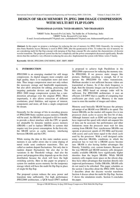 PDF DESIGN OF SRAM MEMORY IN JPEG IMAGE COMPRESSION WITH MULTI BIT FLIP FLOPS