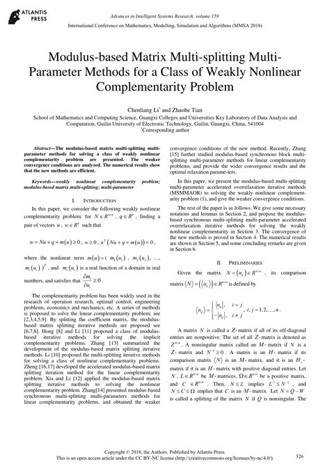 Pdf Modulus Based Matirx Multi Splitting Multi Parameter Methods For A Class Of Weakly