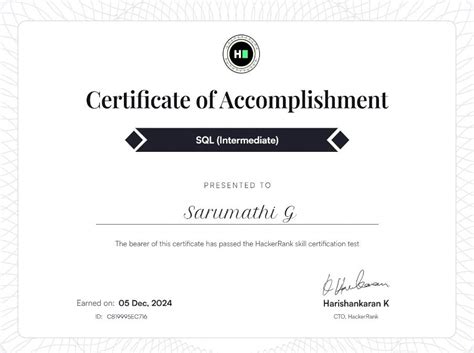 Sarumathi G On Linkedin Sql Dataanalysis Continuouslearning Hackerrank