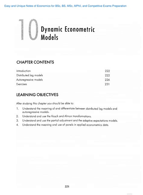 Applied Econometrics Dynamic Econometric Models Easy And Unique Notes