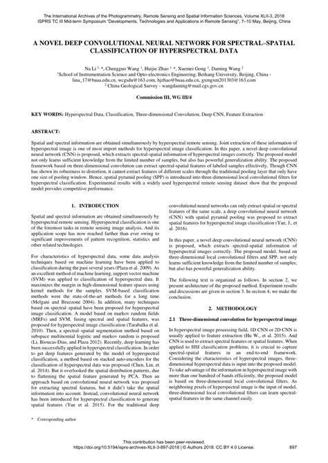 PDF A NOVEL DEEP CONVOLUTIONAL NEURAL NETWORK FOR SPECTRALSPATIAL CLASSIFICATION OF