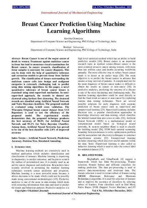 Pdf Breast Cancer Prediction Using Machine Learning Algorithms