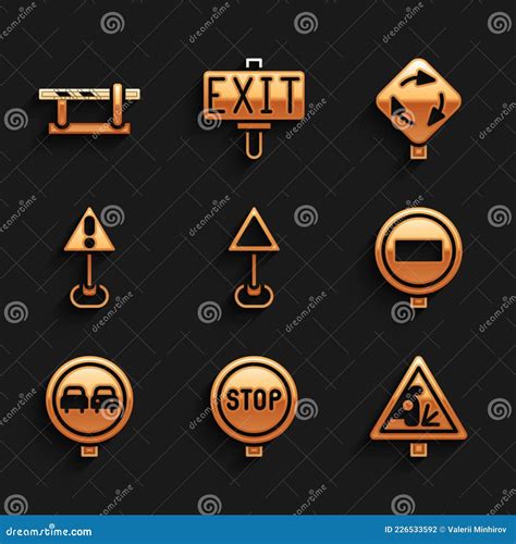 Set Triangle Warning Blank Stop Sign Warning Road No Overtaking Traffic Exclamation Mark