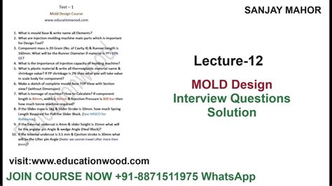 Lecture 12 Interview Questions Solution Mold Design Engineer Youtube