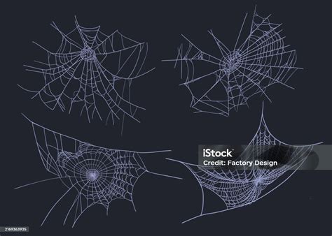 검은 배경에 거미줄 할로윈 세트 거미줄 으스스한 곤충 그물 할로윈 포스터 배너 및 으스스한 일러스트레이션용 벡터 일러스트 레이 션 개체 그룹에 대한 스톡 벡터 아트 및 기타