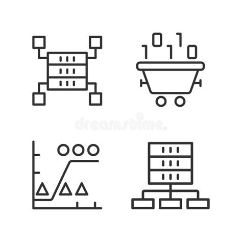 Dataset Processing Linear Perfect Pixel Icons Set Stock Vector Illustration Of Mining