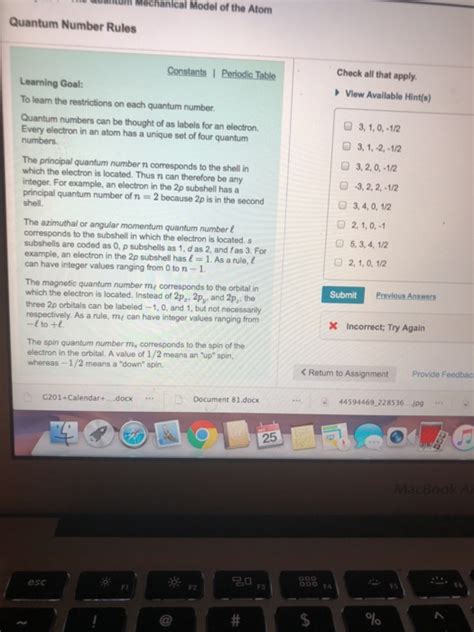 Solved Quantum Mechanical Model Of The Atom Quantum Number Chegg