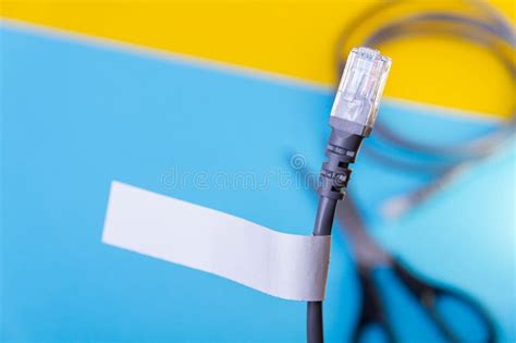 Internet Cable And Scissors Cut It Disconnection Of Internet Network Connection To World Wide