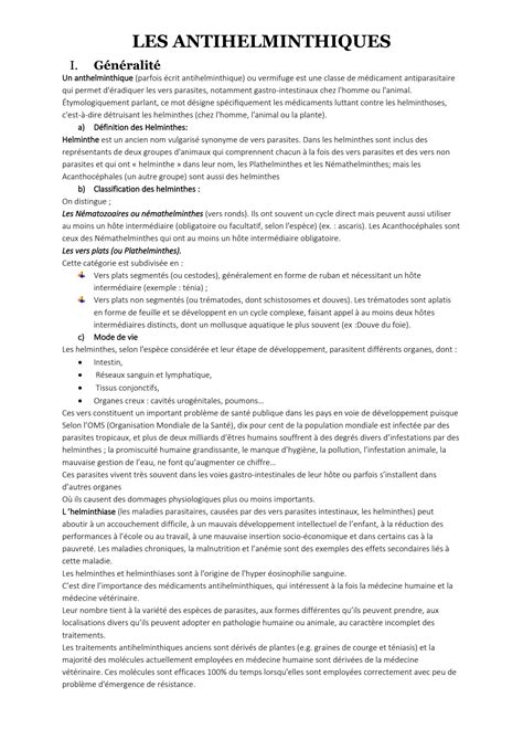 SOLUTION Les Antihelminthiques R Cup Ration Automatique Studypool