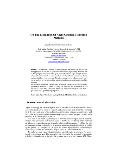 pdf on the evaluation of agent oriented modeling methods