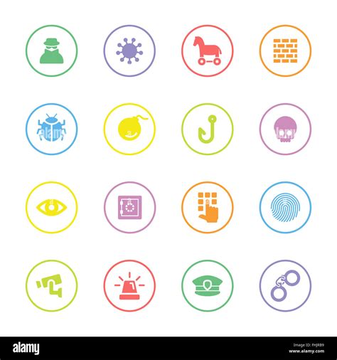 JPEG Colorful Flat Icon Set With Circle Frame For Web Design User Interface UI