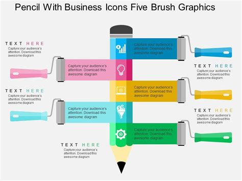 Pencil With Business Icons Five Brush Graphics Flat Powerpoint Design Presentation PowerPoint