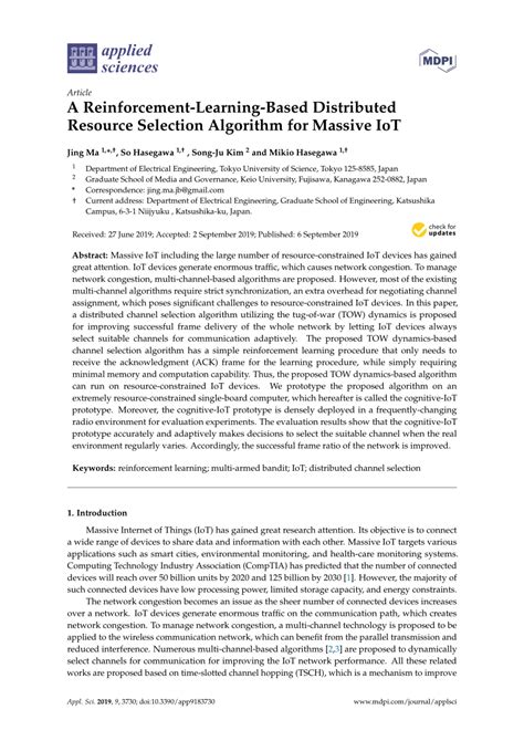 Pdf A Reinforcement Learning Based Distributed Resource Selection Algorithm For Massive Iot