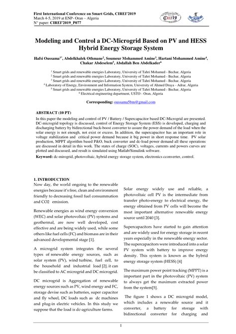 Pdf Modeling And Control A Dc Microgrid Based On Pv And Hess Hybrid Energy Storage System