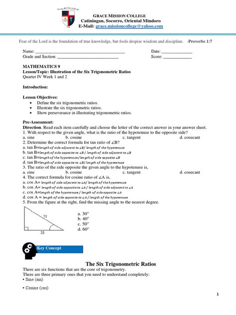 Math 9 Q4 Week 1 Pdf Trigonometric Functions Trigonometry