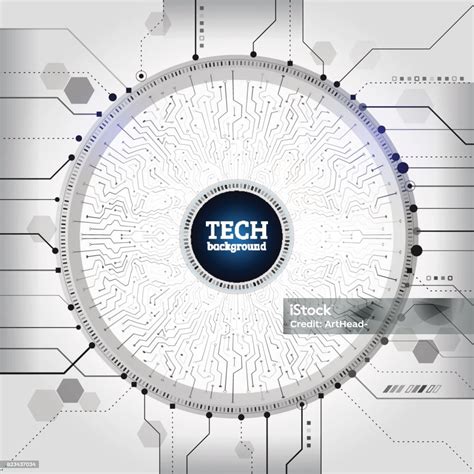 추상 방사형 회로 텍스처 개념입니다 회색 바탕에 첨단 컴퓨터 기술입니다 Cpu에 대한 스톡 벡터 아트 및 기타 이미지 Cpu 개념 건축물 Istock