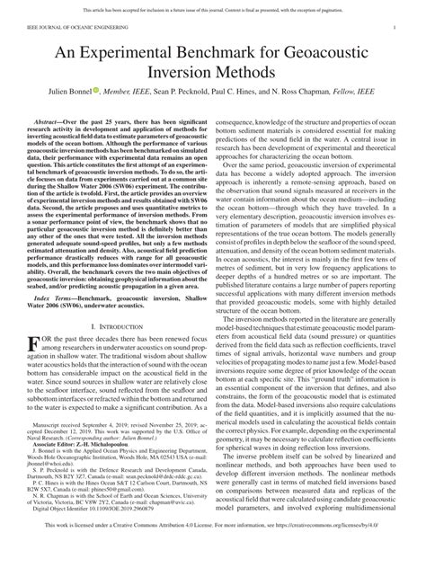 Pdf An Experimental Benchmark For Geoacoustic Inversion Methods