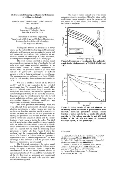 Pdf Electrochemical Modeling And Parameter Estimation Of Lithium Ion