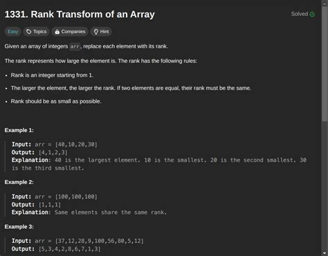 Vikas Gulia On Linkedin Day99 Leetcode Ranktransform Arraymanipulation Codingjourney