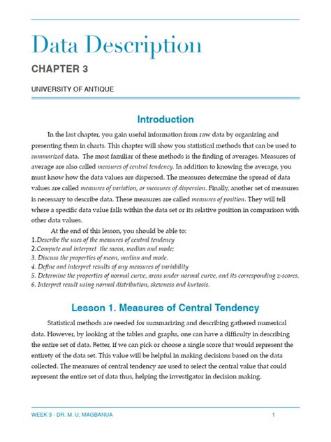 Data Description Pdf Coefficient Of Variation Mode Statistics
