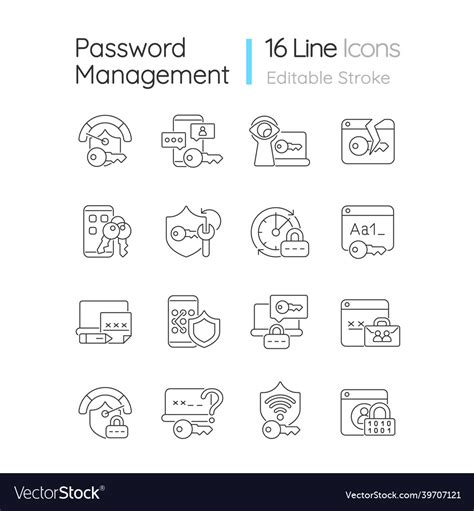 password management linear icons set royalty free vector