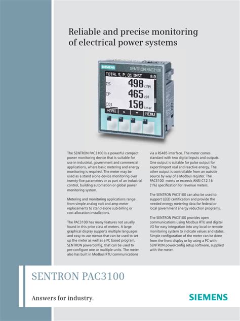 Eta Sentron Pac3100 Power Monitoring Device Pdf Electrical