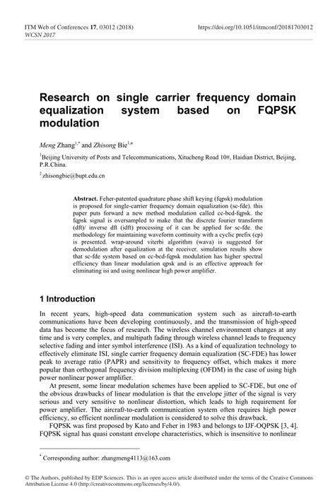 Pdf Research On Single Carrier Frequency Domain Equalization System