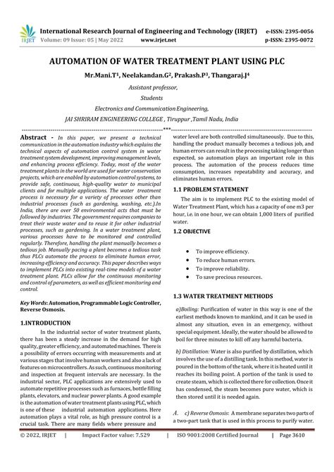 Automation Of Water Treatment Plant Using Plc Pdf
