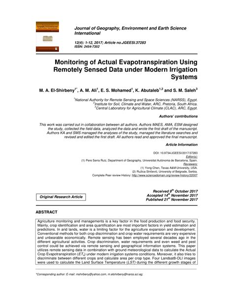 Pdf Monitoring Of Actual Evapotranspiration Using Remotely Sensed Data Under Modern Irrigation