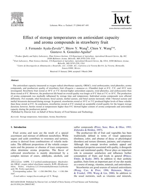 Pdf Effect Of Storage Temperature On Antioxidant Capacity And Aroma Compounds In Strawberry Fruit