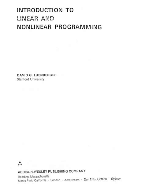 Introduction To Linear And Nonlinear Programing Pdf