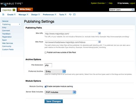 Documentation Publishing Settings