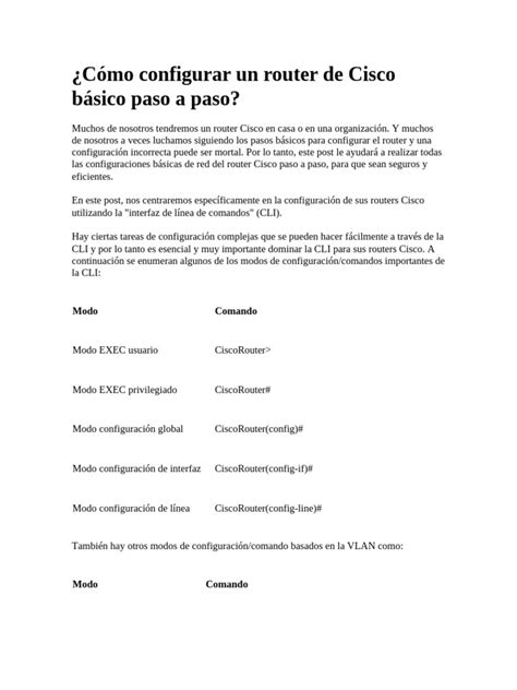 Cómo Configurar Un Router De Cisco Básico Paso A Paso Pdf Dirección Ip Enrutador Computación