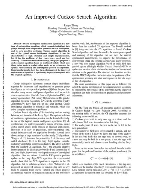 An Improved Cuckoo Search Algorithm Pdf Mathematical Optimization