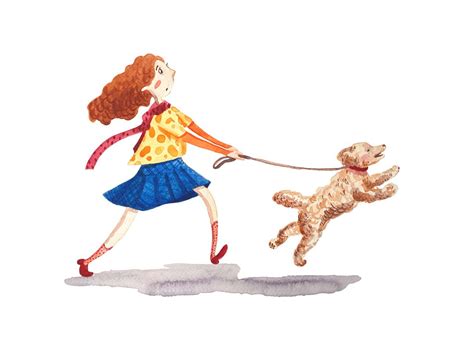 Иллюстрация Девушка с собачкой в стиле детский карикатура книжная