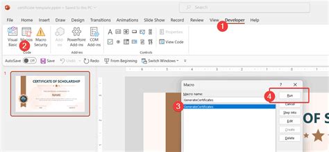 using vba to create certificate slides in powerpoint from a list of names