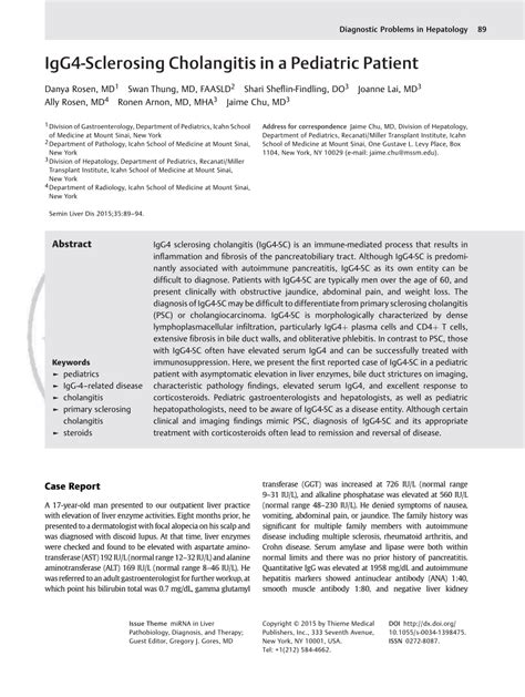 Pdf Igg4 Sclerosing Cholangitis In A Pediatric Patient
