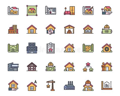 Model House Line Color Icons Vector Illustration Building Home