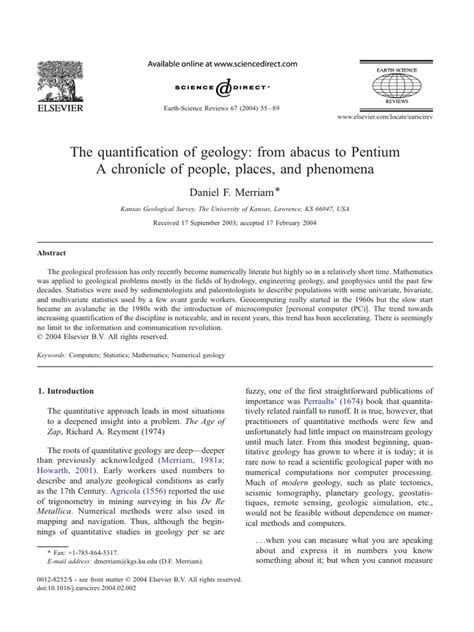 The Quantification Of Geology From Abacus To Pentium A Chronicle Of People Places And