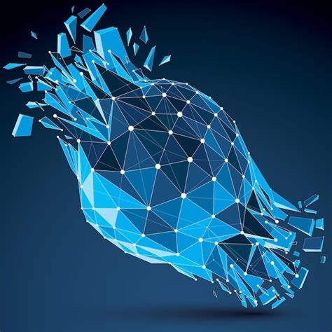 Premium Vector 3d Vector Digital Wireframe Spherical Object Broken Into Different Particles