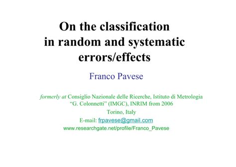 PDF On The Classification In Random And Systematic Errors Effects