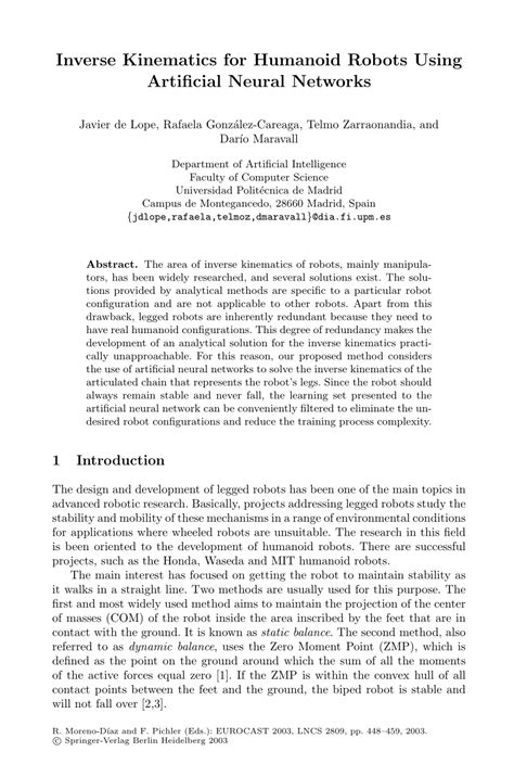 Pdf Inverse Kinematics For Humanoid Robots Using Artificial Neural Networks