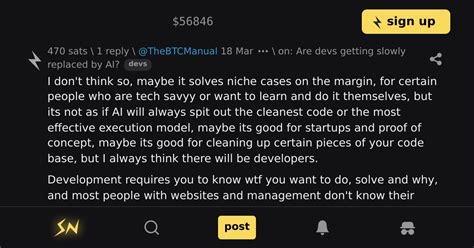 Reply On Are Devs Getting Slowly Replaced By Ai Stacker News ~devs
