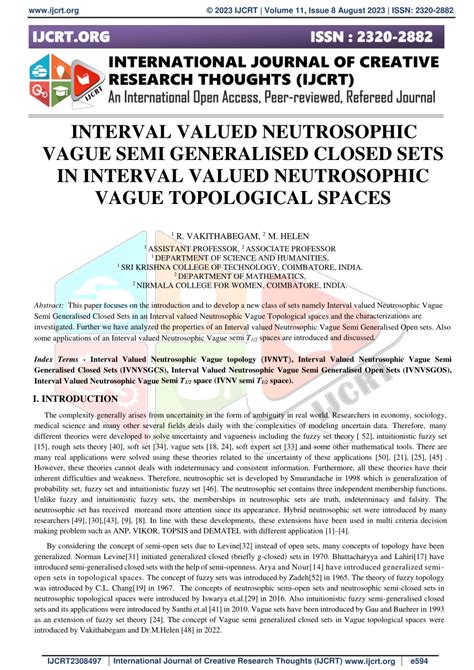 Pdf Interval Valued Neutrosophic Vague Semi Generalised Closed Sets In Interval Valued