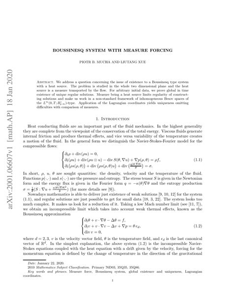 Pdf Boussinesq System With Measure Forcing